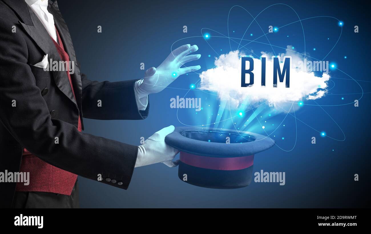 Magician is showing magic trick with BIM abbreviation, modern tech ...