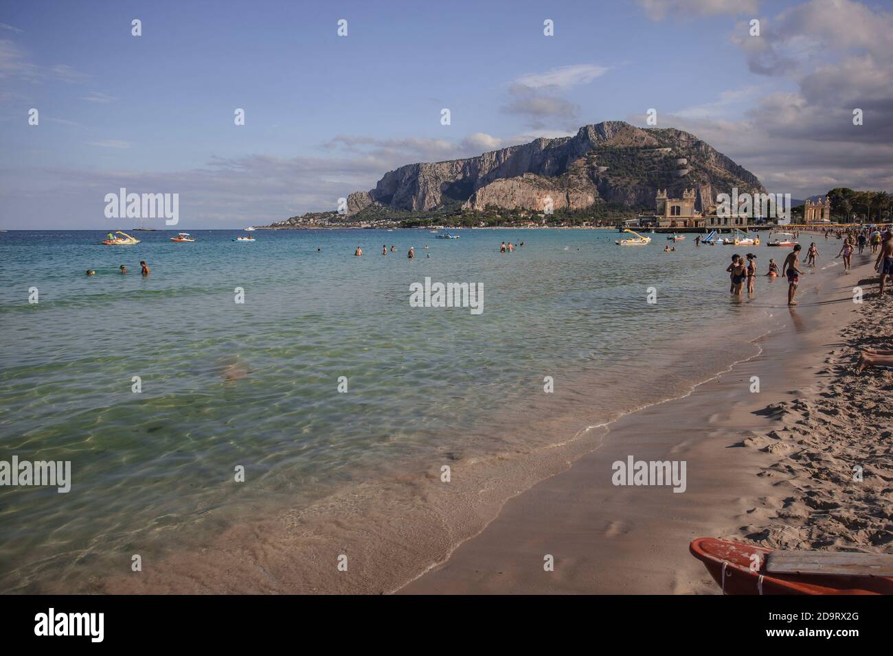 Mondello beach with tourists and bathers during the summer Stock Photo ...