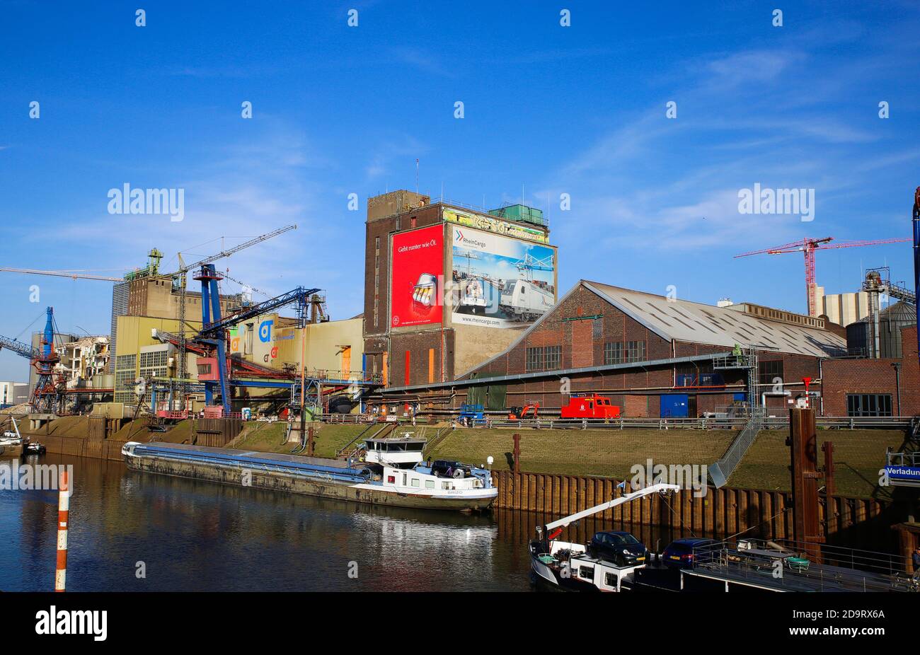 Neuss, Germany - November 11. 2020: View on old historic inland loading ...