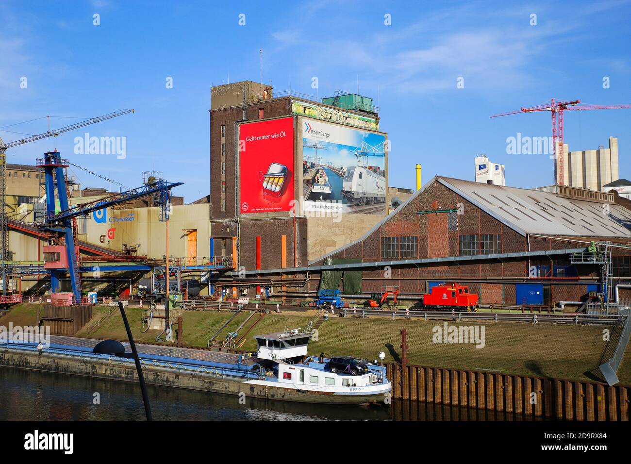 Neuss, Germany - November 11. 2020: View on old historic inland loading ...