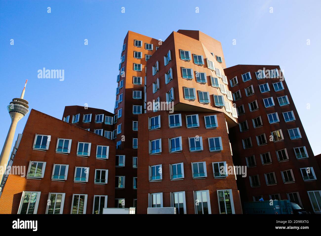 Dusseldorf (Medienhafen), Germany - November 7. 2020: View on red Gehry ...