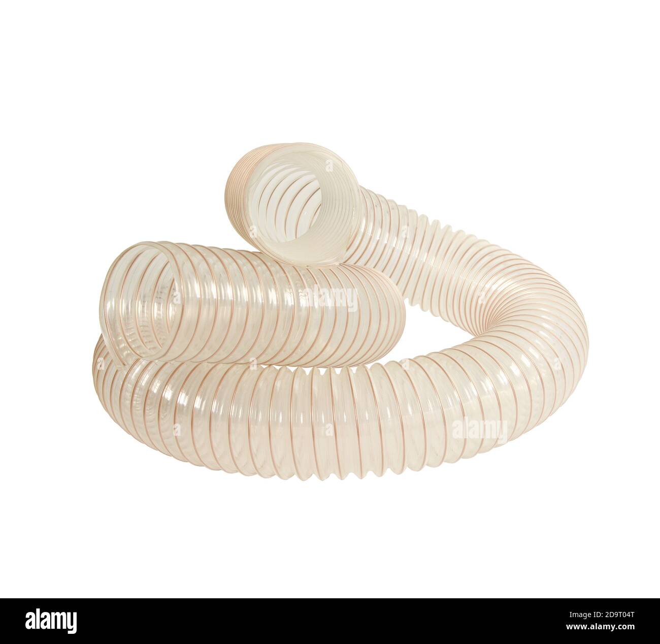 Closeup of a corrugated polyurethane pipe isolated on white background ...