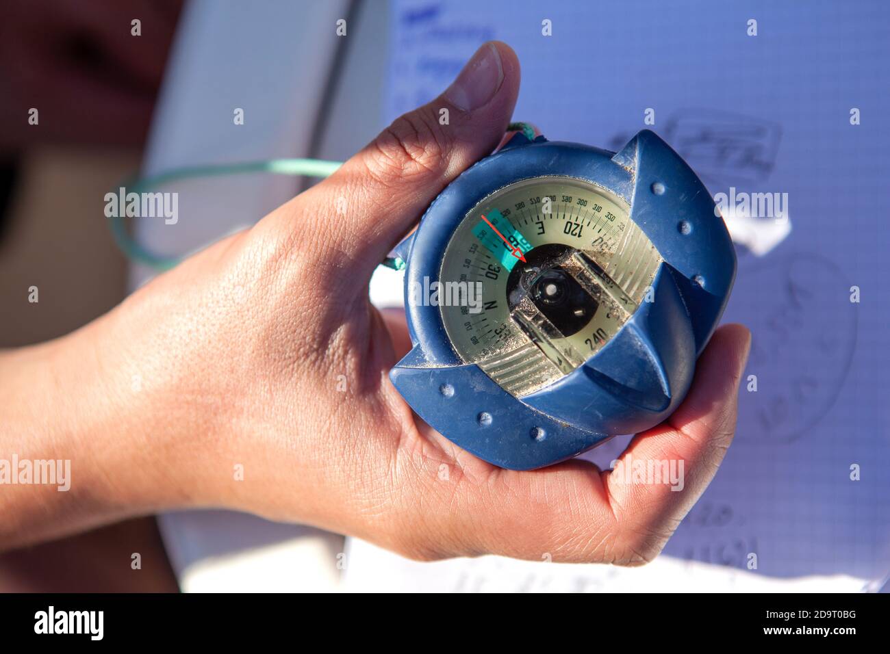 Navigation compass in the hand of the yacht's captain Stock Photo - Alamy
