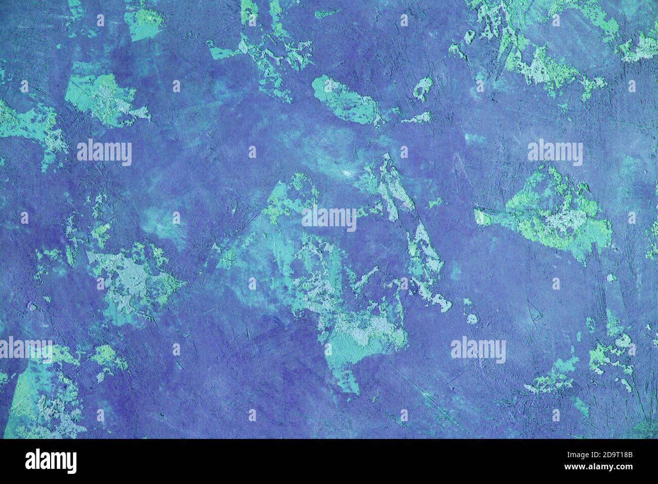 Toning in bright blue green color Old concrete plaster wall. Modern art ...