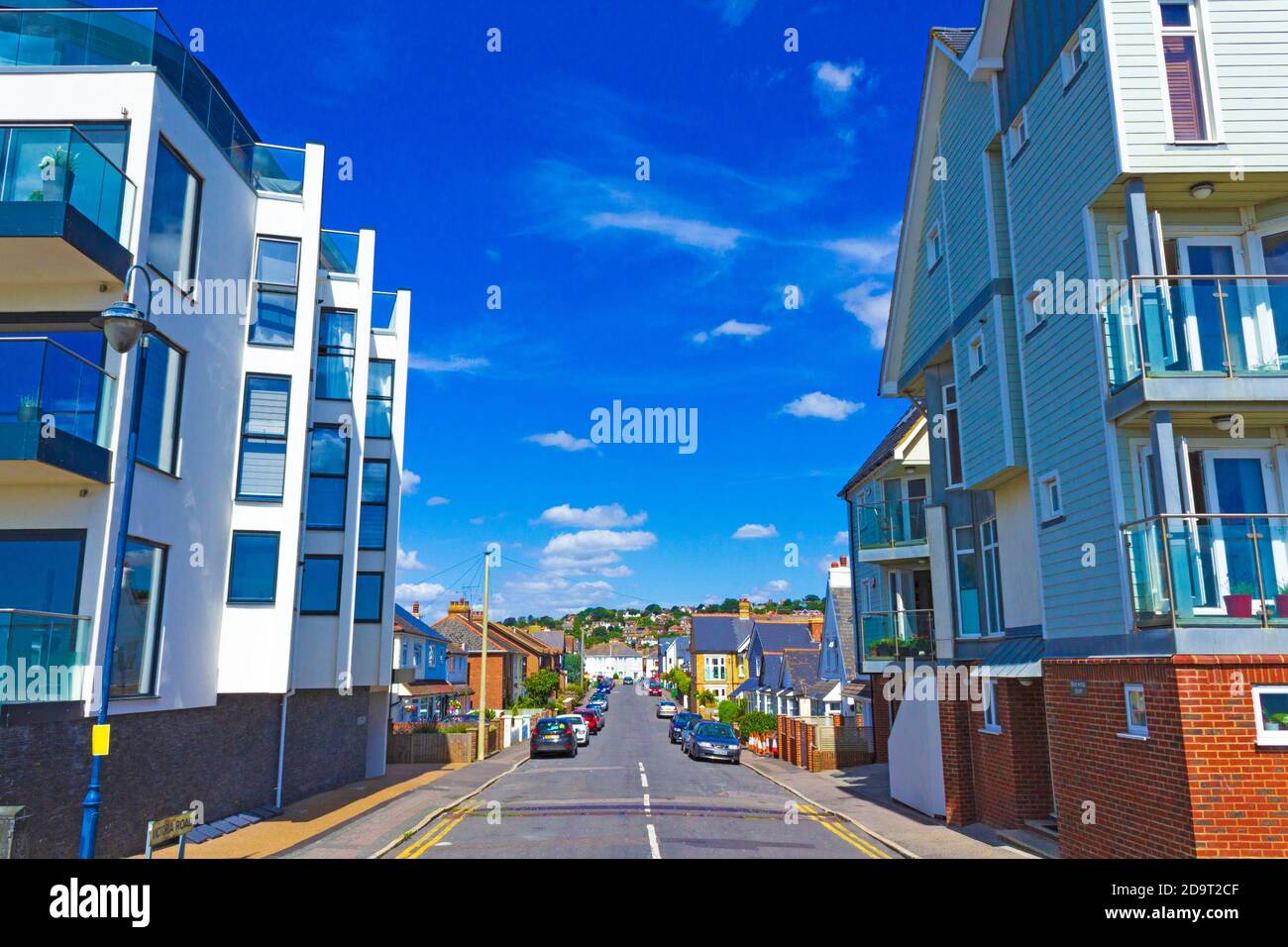 Street view of nice houses of Hythe-coastal market town on the edge of ...