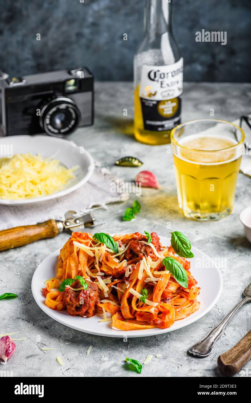 Pasta with mini meatballs Stock Photo - Alamy