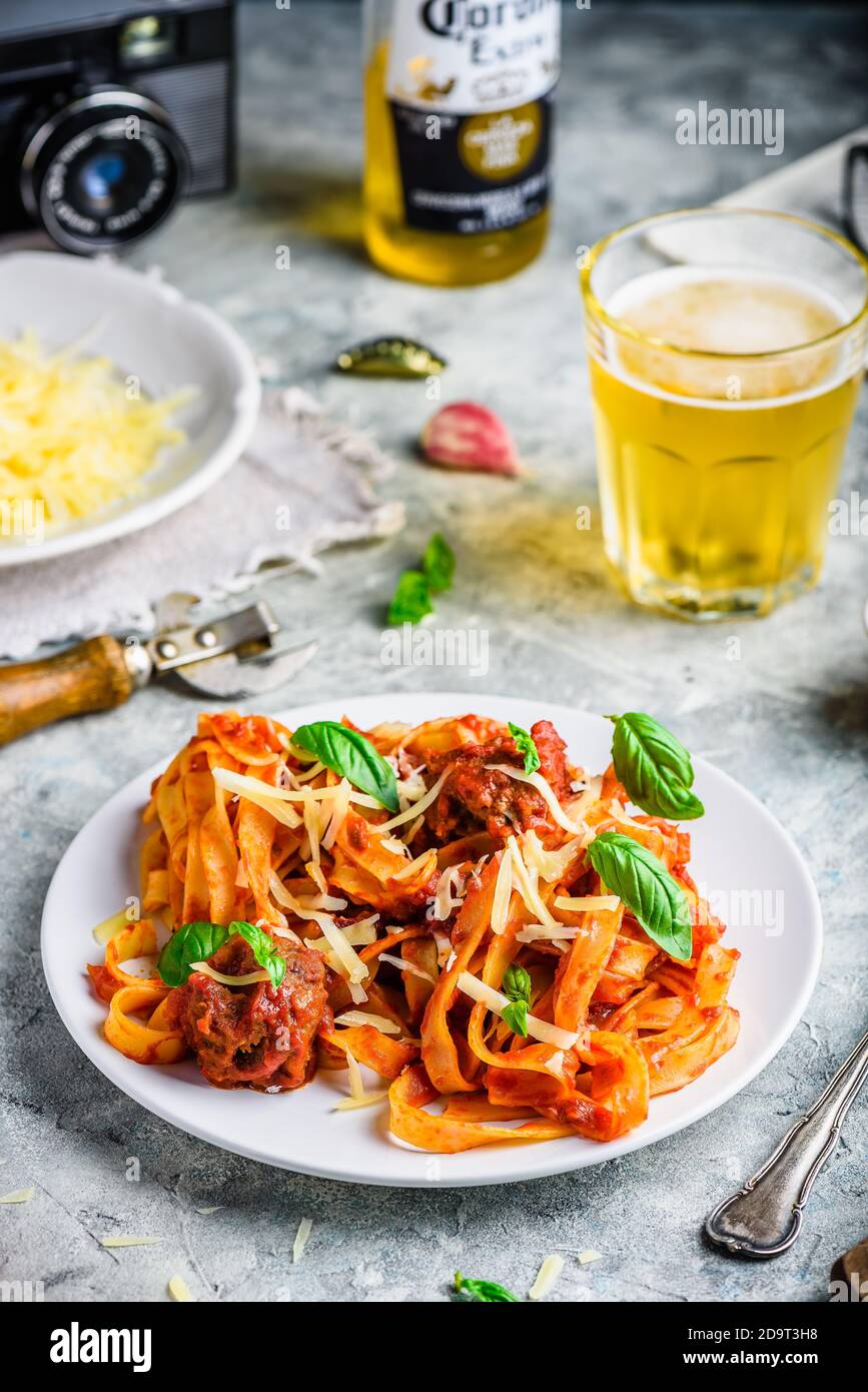Pasta with mini meatballs Stock Photo - Alamy
