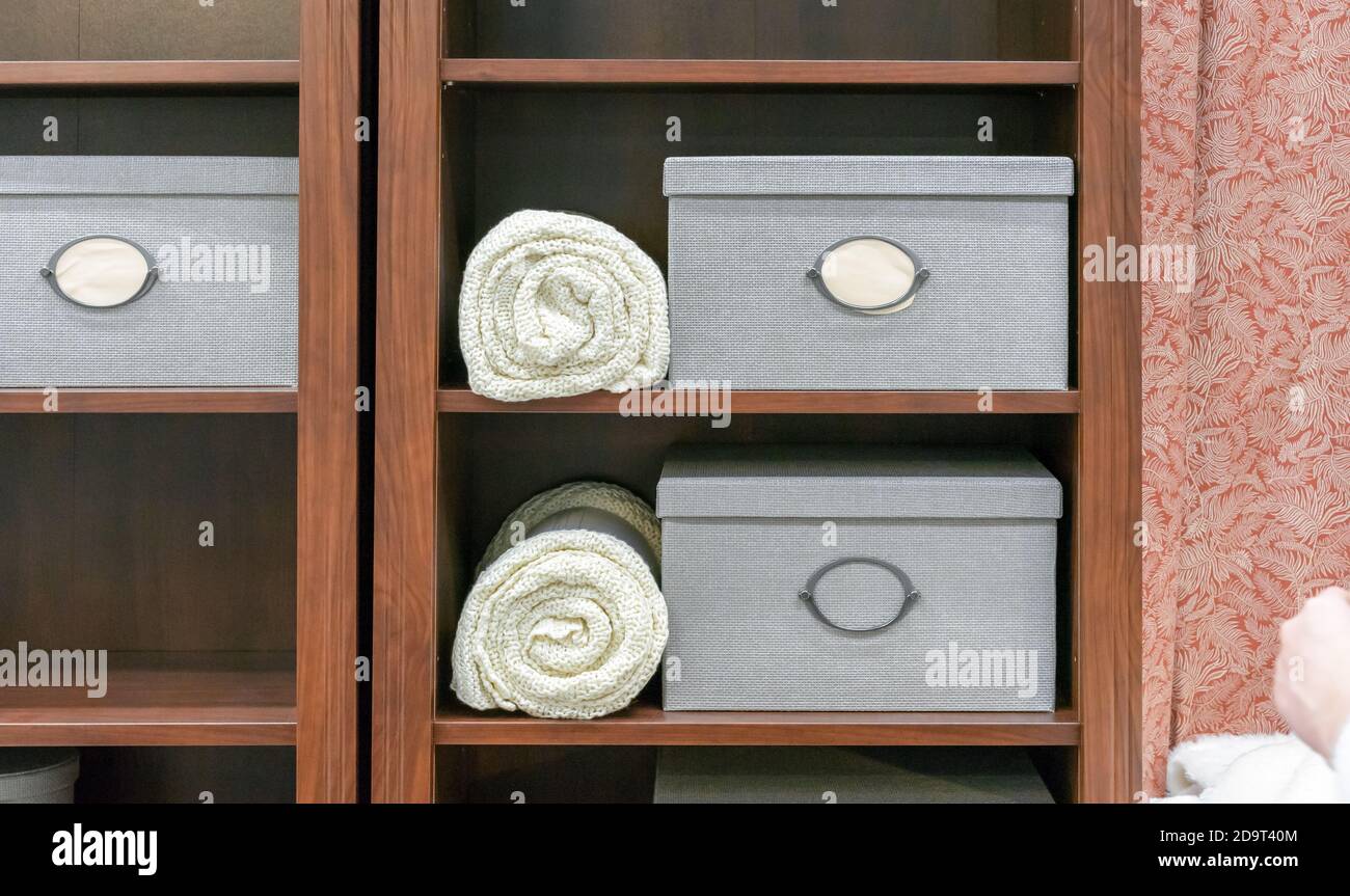Gray cardboard boxes for storage of things Stock Photo - Alamy