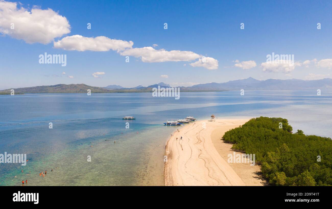 The island of white sand with mangroves. The sea landscape of Honda Bay ...