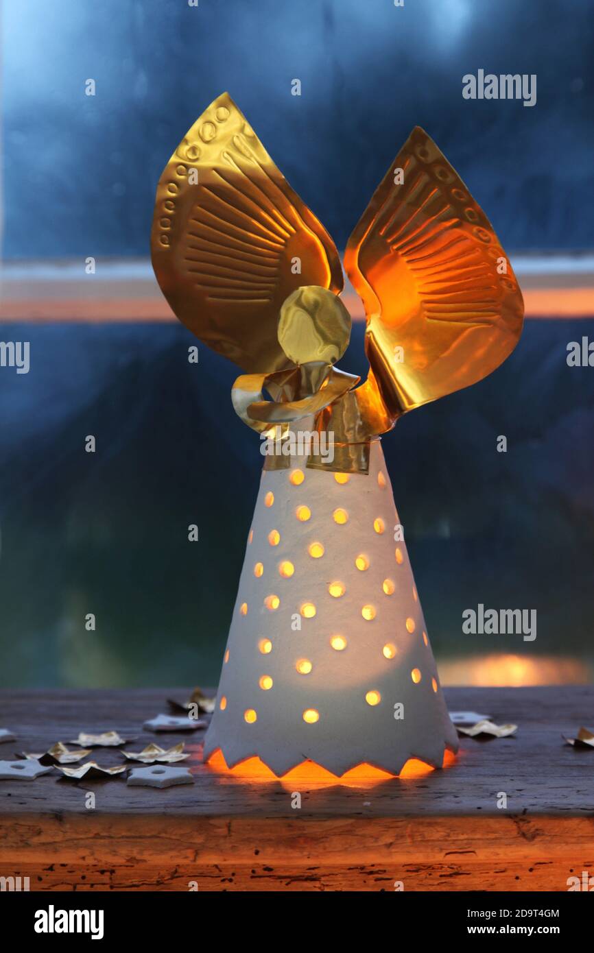 Christmas angel made of modelling material and golden foil UK USE ONLY ...