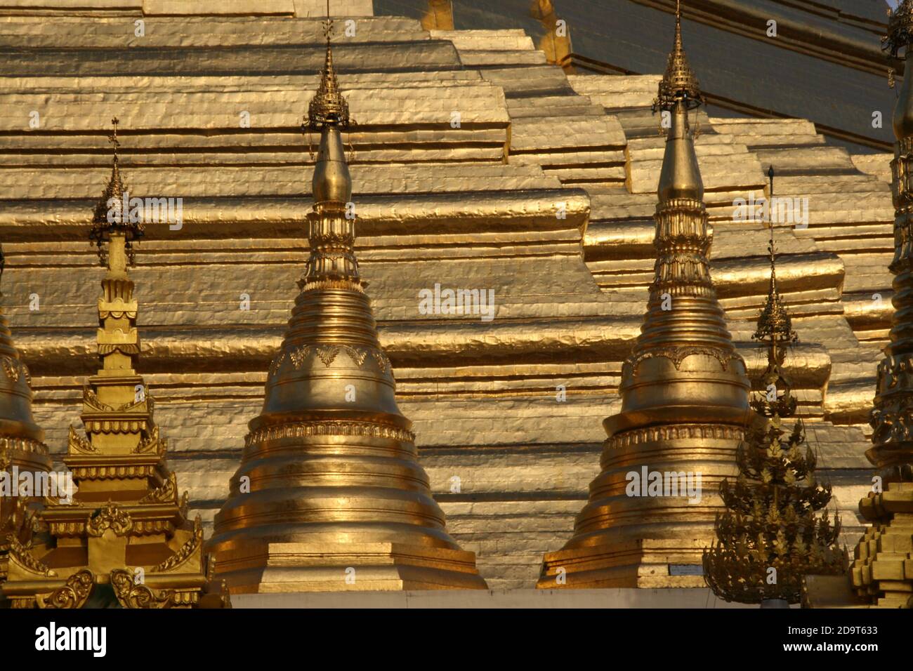 Golden stupas at the Shwedagon Pagoda in Yangoon, Myanmar Stock Photo ...