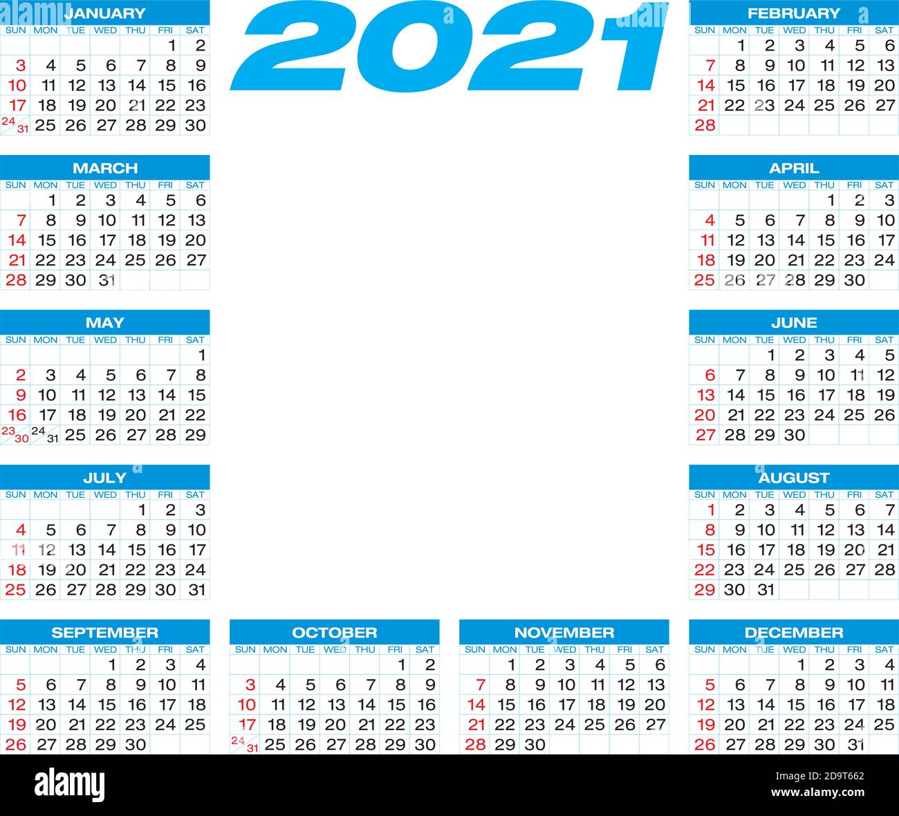 Calendar for year 2021, in vector format Stock Vector Image & Art - Alamy