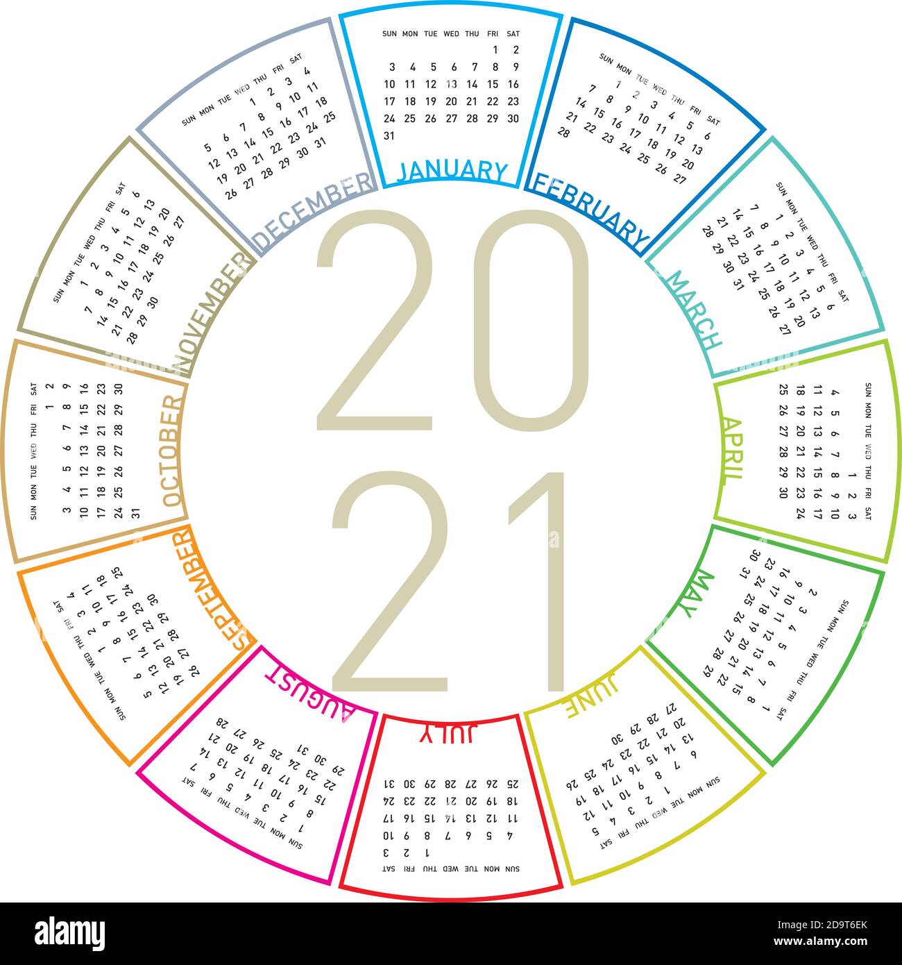Colorful calendar for 2021. Circular design. In vector format Stock ...