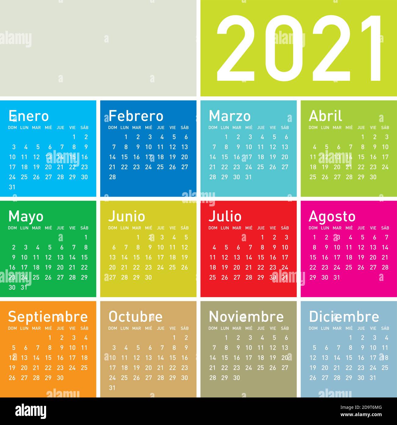 Calendar 2021 in spanish Cut Out Stock Images & Pictures - Alamy