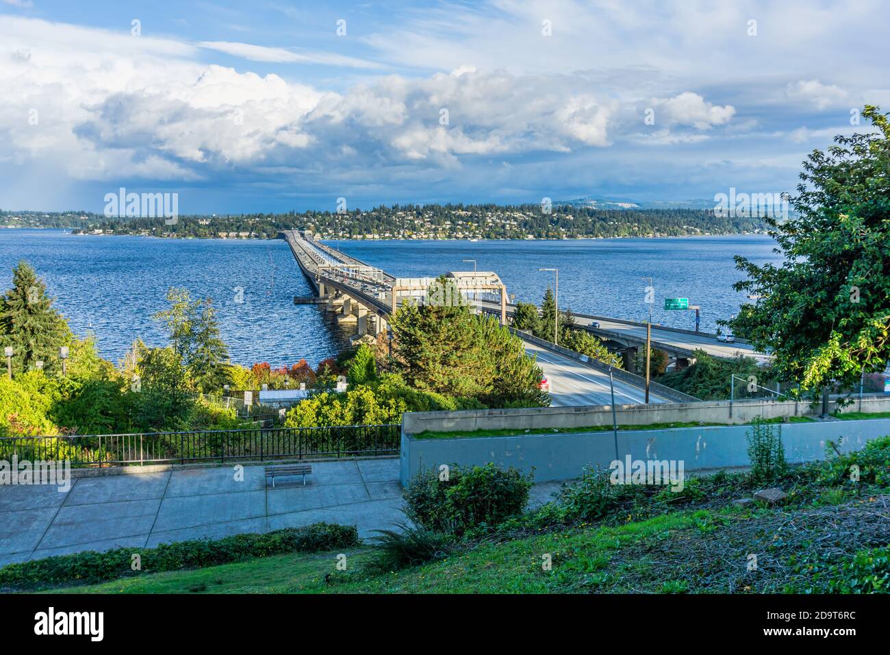 A view of Interstate Ninety floating bridges from Seattle Stock Photo ...