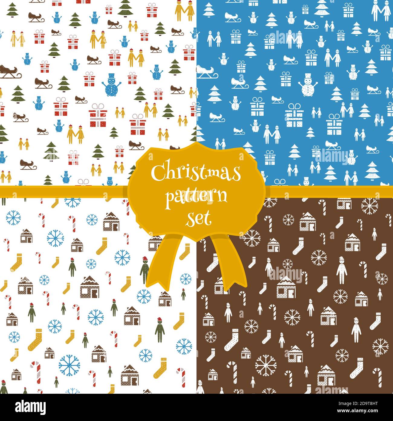 Set of christmas seamless patterns in cartoon style. Vector Christmas ...