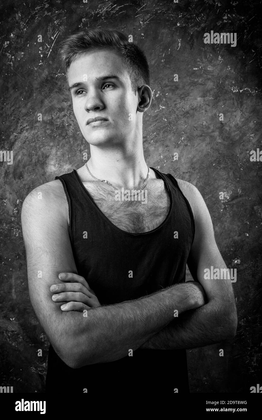 Athletic young man portrait in Black and White Stock Photos & Images ...