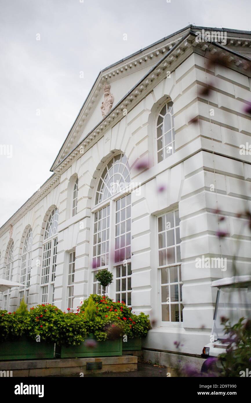 Portrait View of a Classic White Bricks Building with Bushes Outside ...