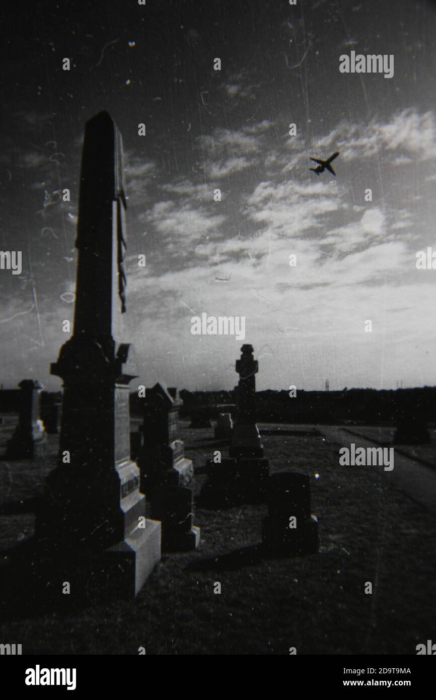 Fine 1970s vintage black and white photography of a cemetery full of ...