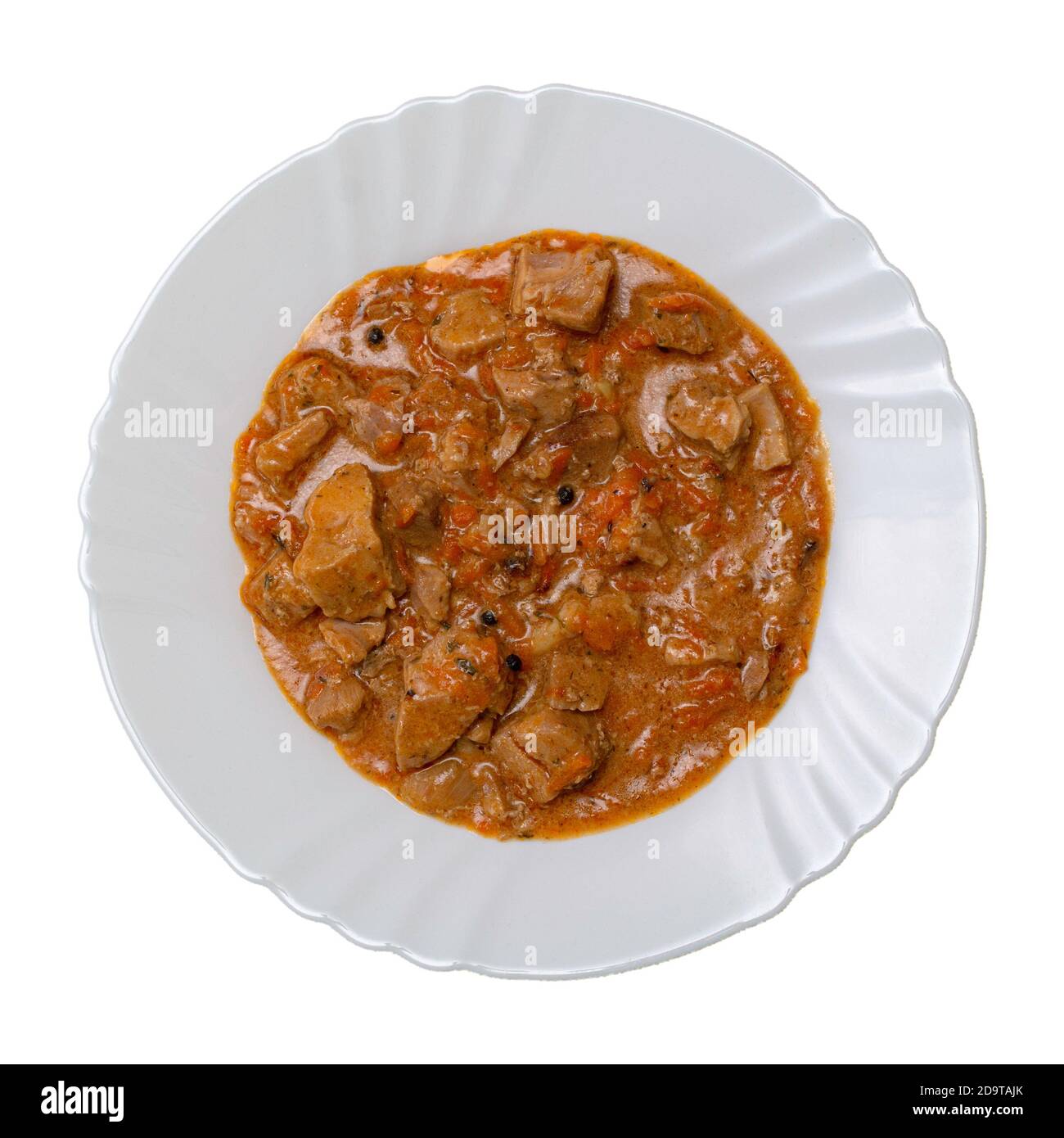The plate with goulash isolated on white background. Canteen food Stock ...