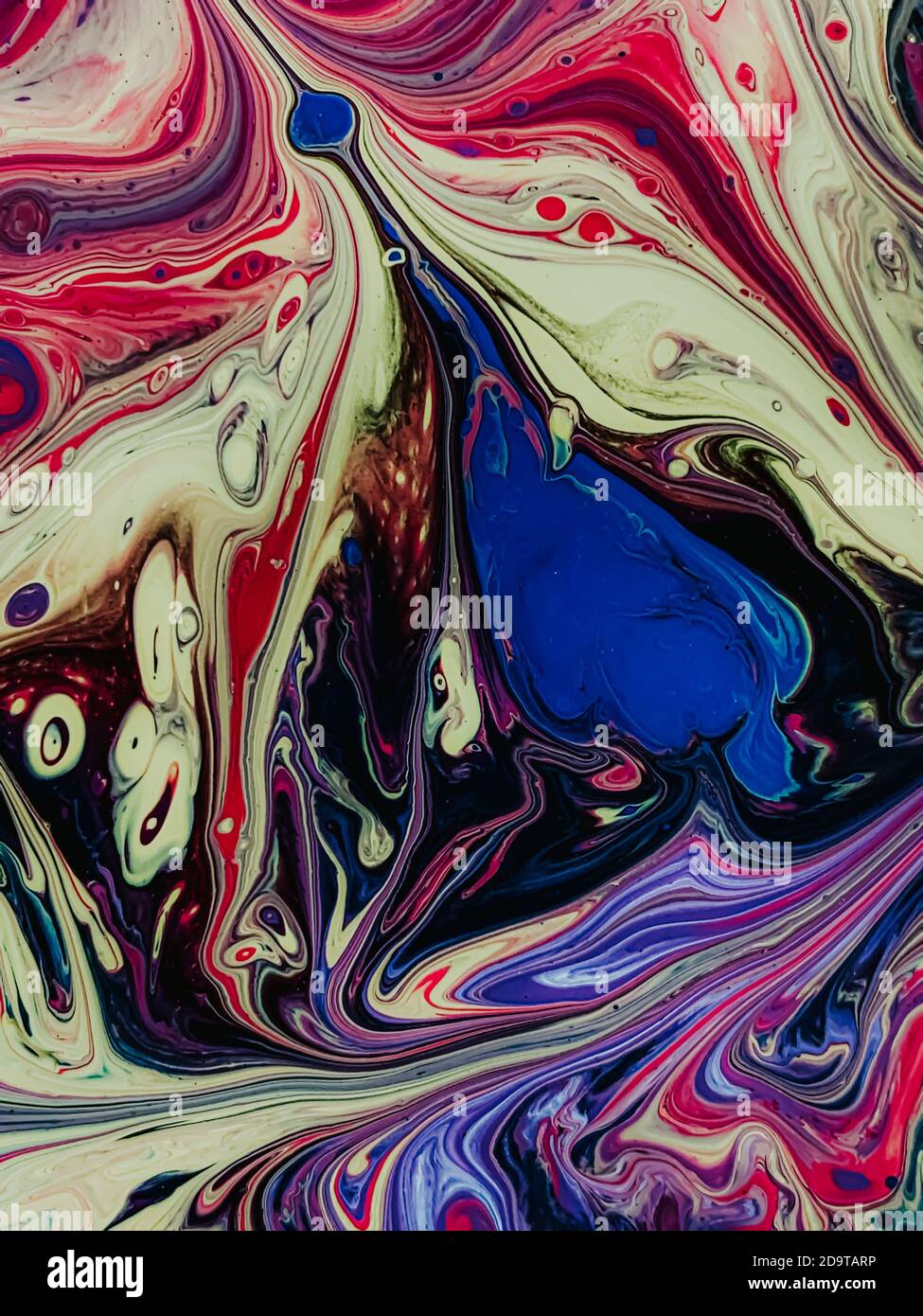 Vertical shot of an abstract artwork with colorful curves and shapes ...