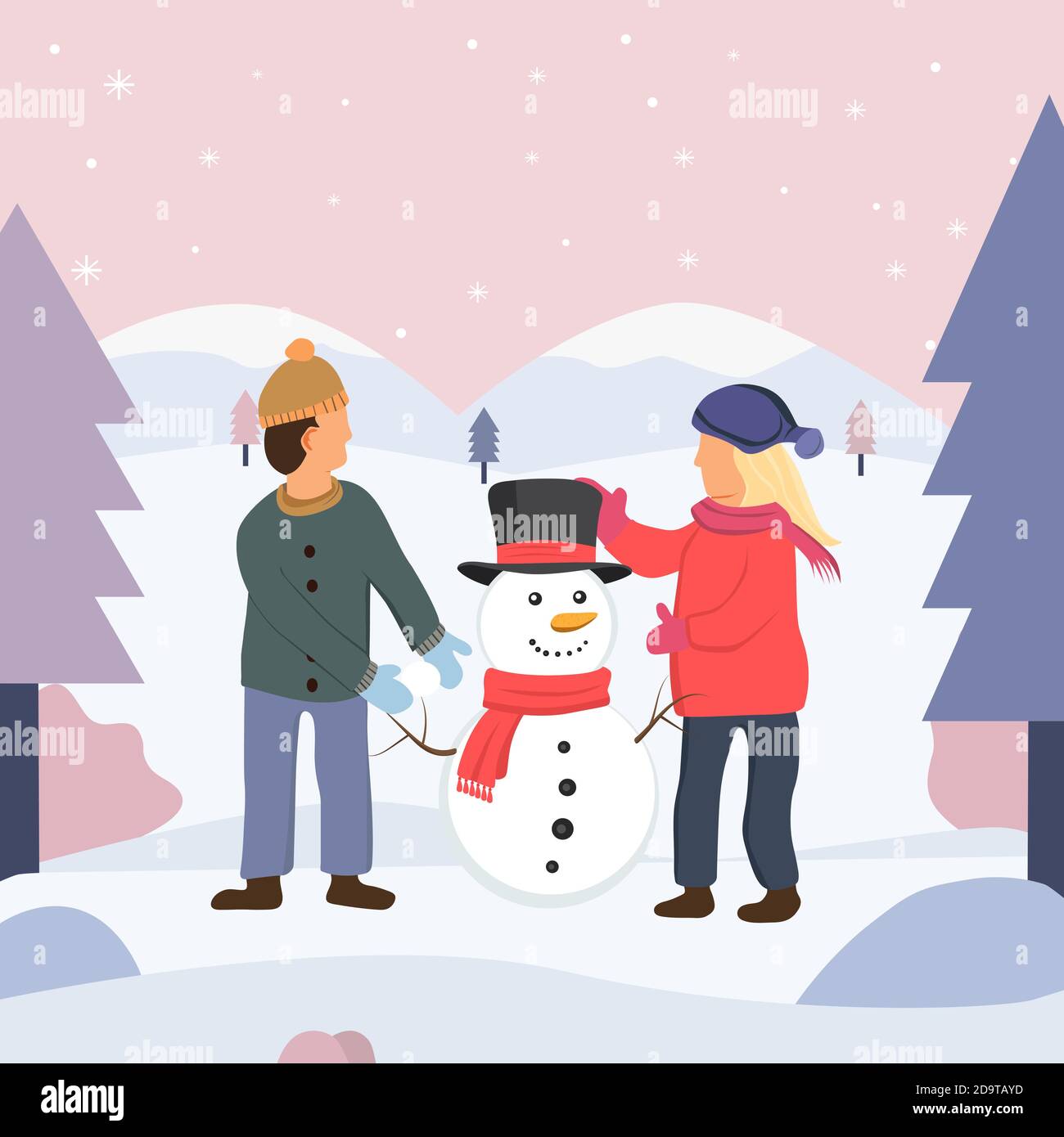 Cartoon illustration snowman couple in hi-res stock photography and ...