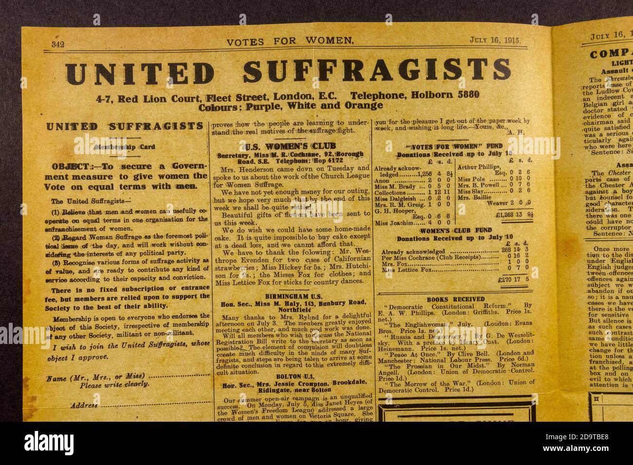 General United Suffragists info inside the 'Votes For Women' magazine ...