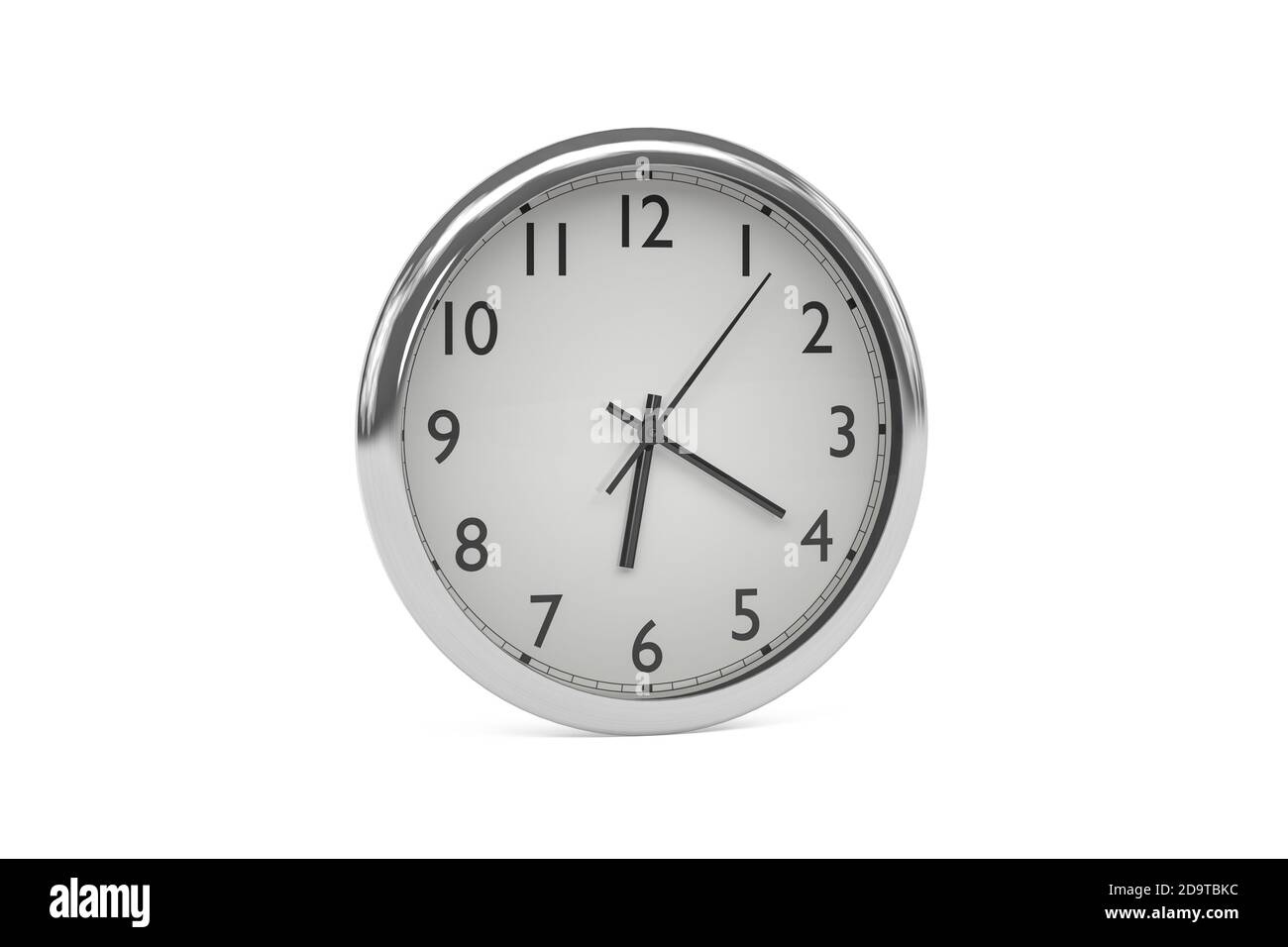 Modern wall clock with a metal silver case isolated on white background ...