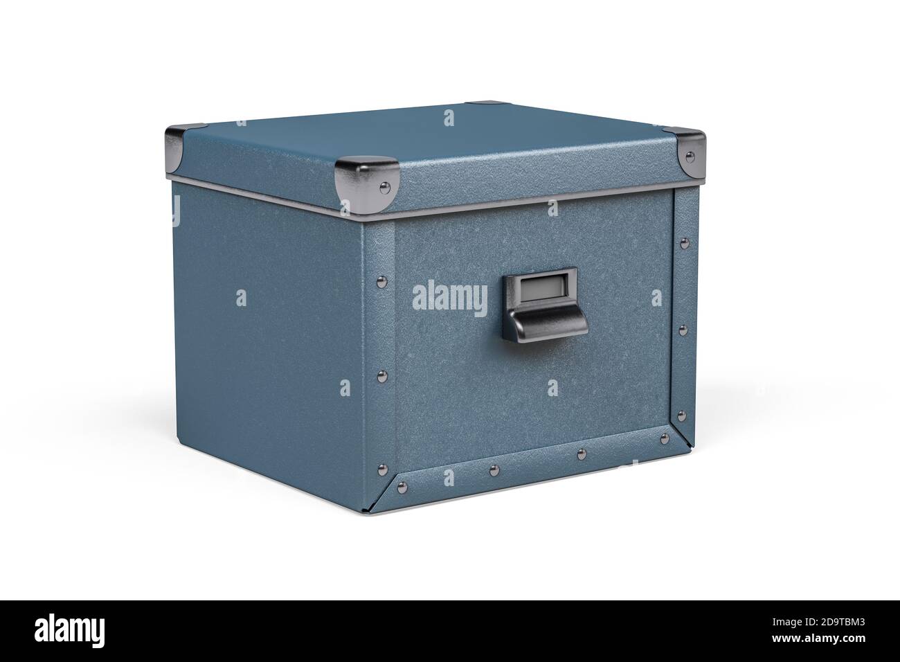 Metal document box in blue color isolated on white background - 3d ...