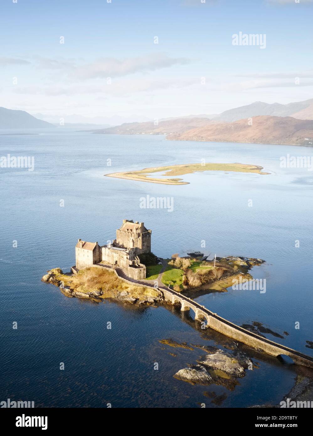 Eilean Donan castle aerial view from above at sunrise Stock Photo - Alamy