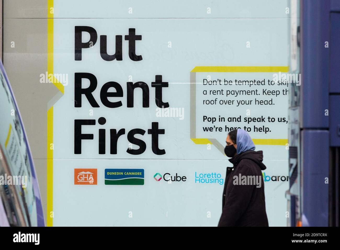 Put Rent First sign, Glasgow city centre, Scotland, UK Stock Photo - Alamy