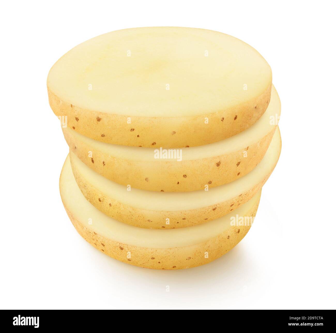 Raw potato slices on top of each other isolated on white background ...