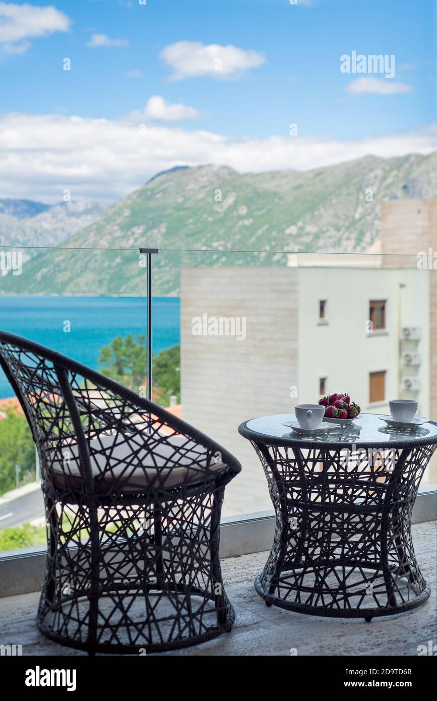 Breakfast with a great view Montenegro, Kotor Stock Photo - Alamy