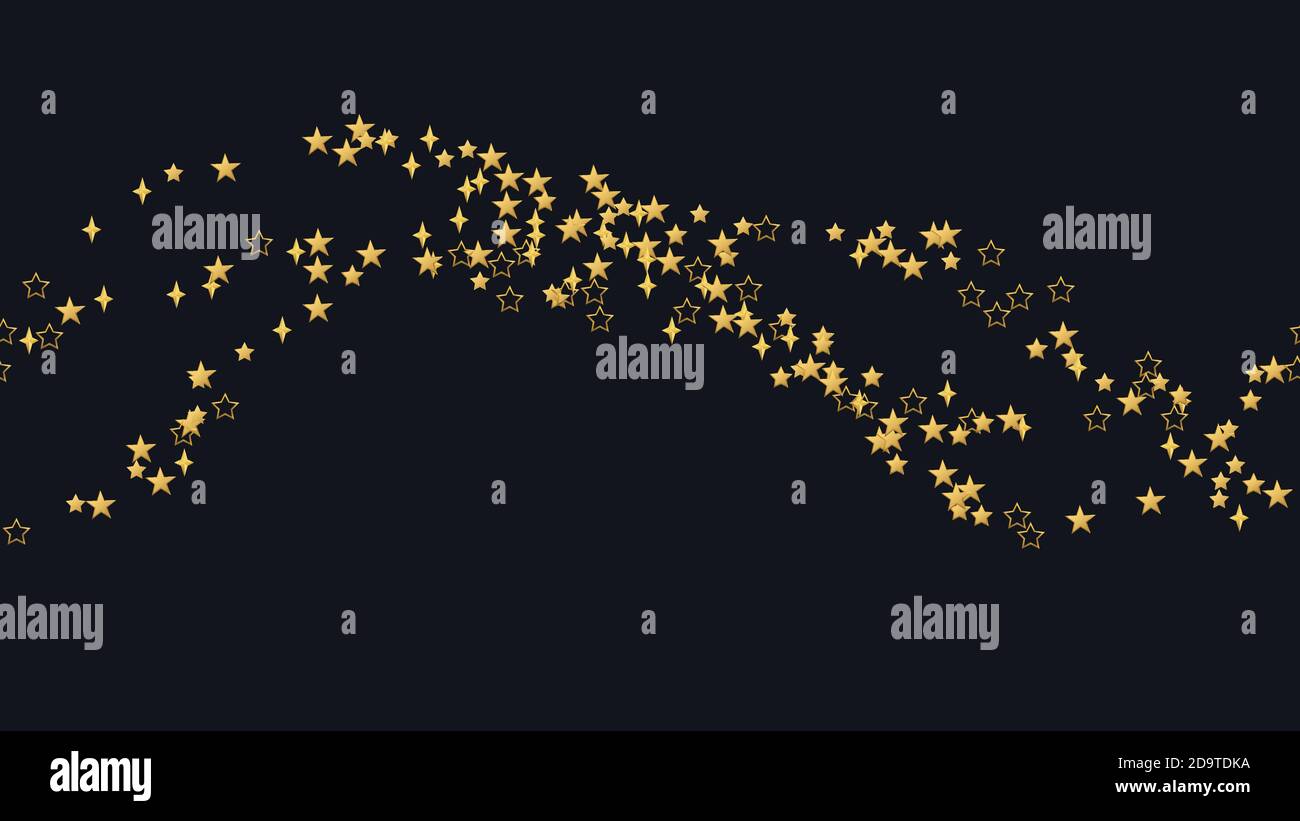 Golden realistic flying stars isolated on black. Luxury shiny little ...