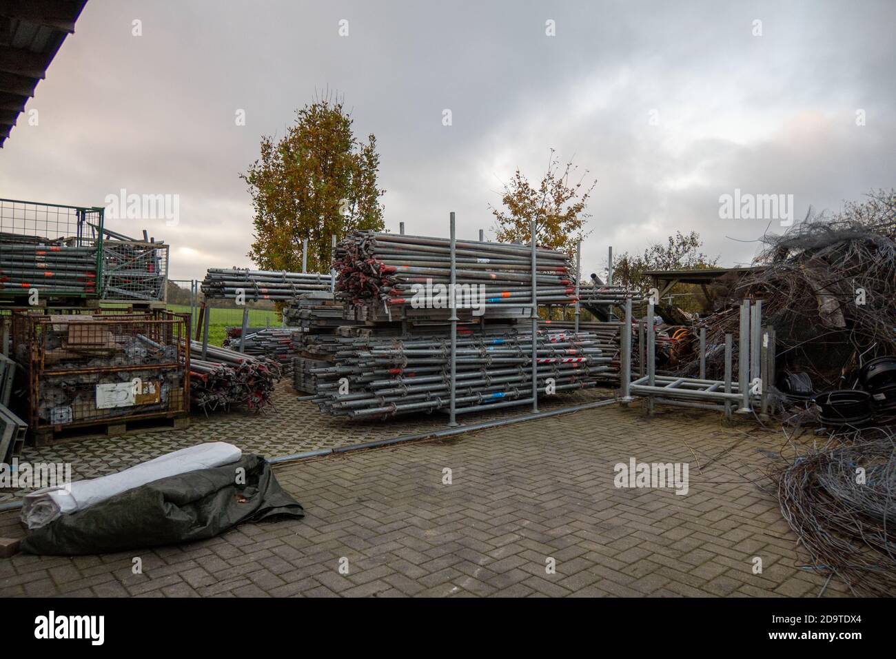 on a building yard there are many scaffolding parts of a scaffold ...