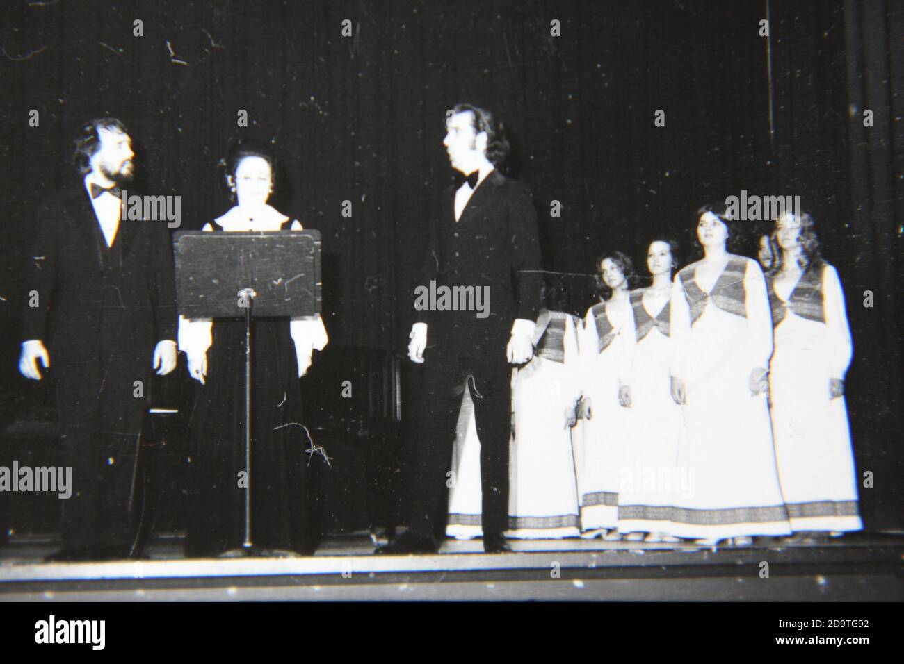Fine 1970s vintage black and white photography of an on stage ...