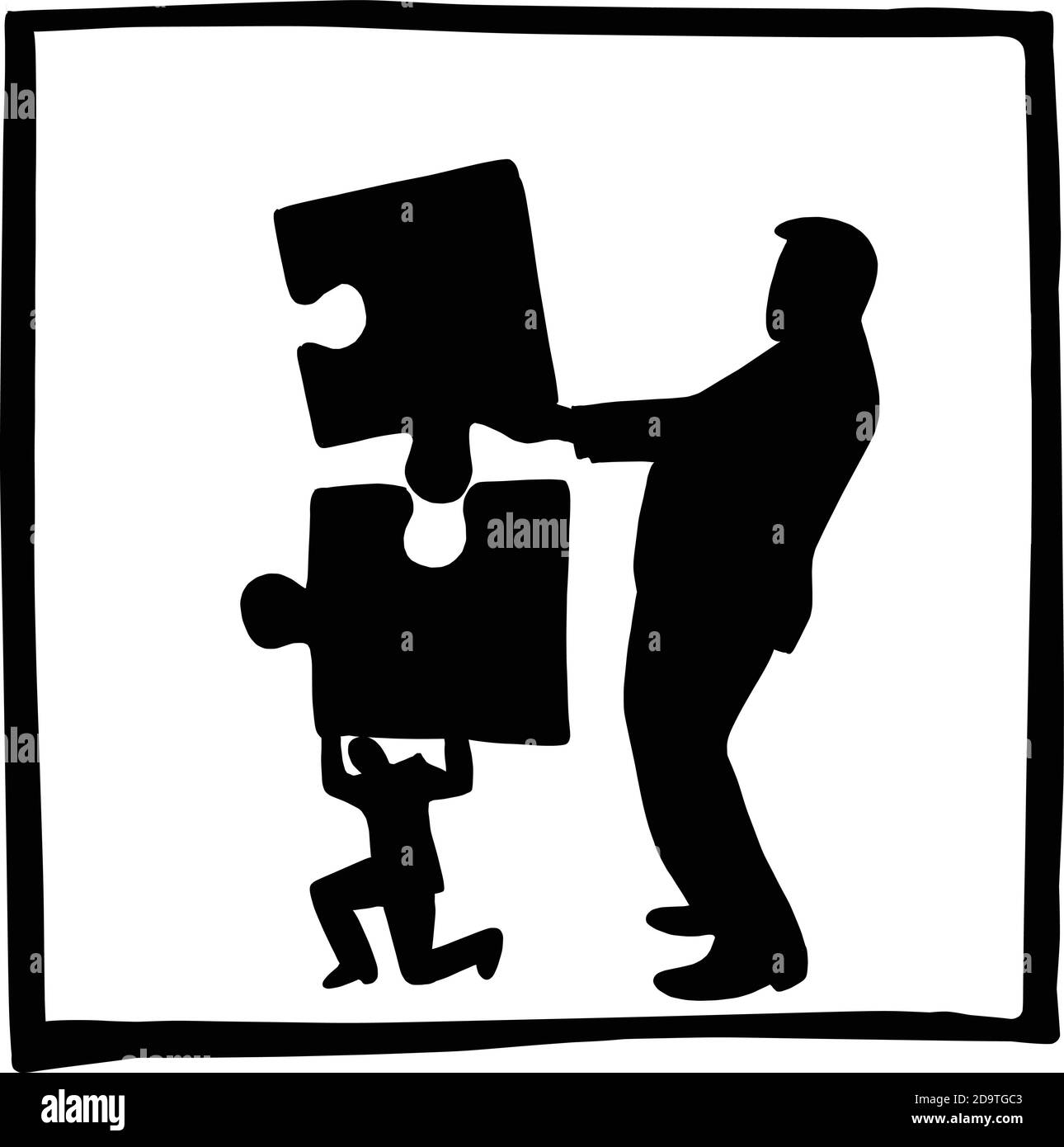 silhouette boss and businessman taking puzzles together vector ...