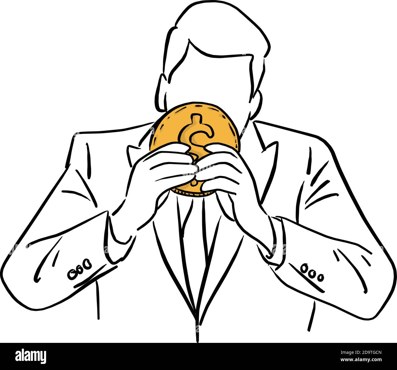 businessman holding big golden coin vector illustration sketch doodle ...