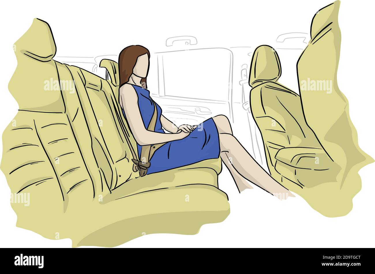 businesswoman sitting in a car vector illustration with black lines ...
