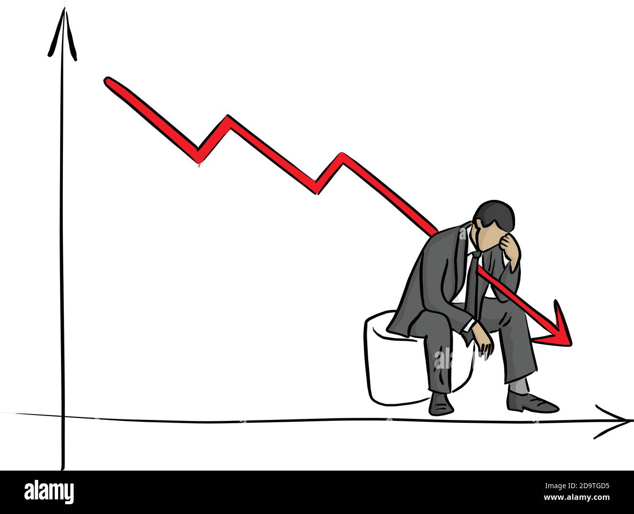 fail businessman grabbing his head with graph going down vector ...