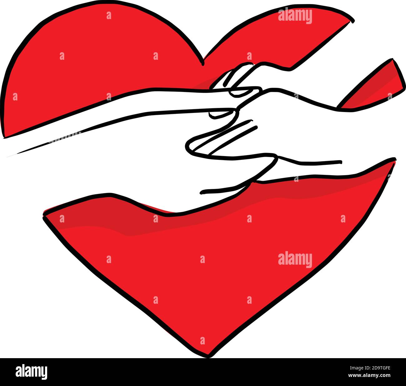hand of lover holding on red heart shape vector illustration sketch ...