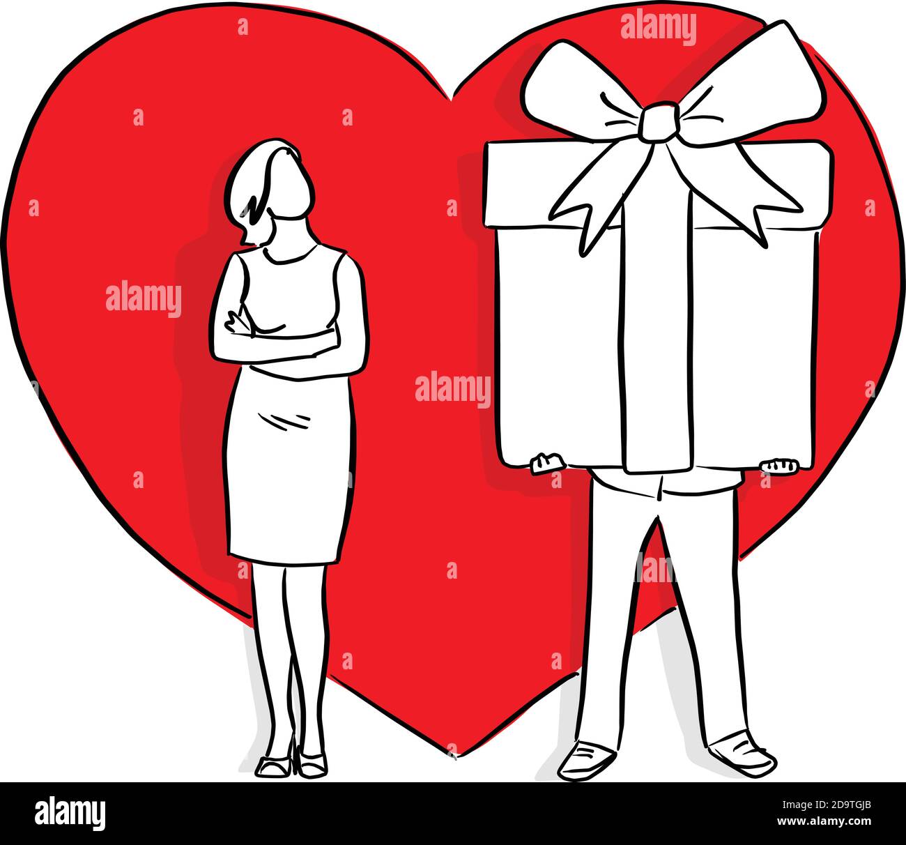 man giving big gift his lover in the background of red heart shape ...