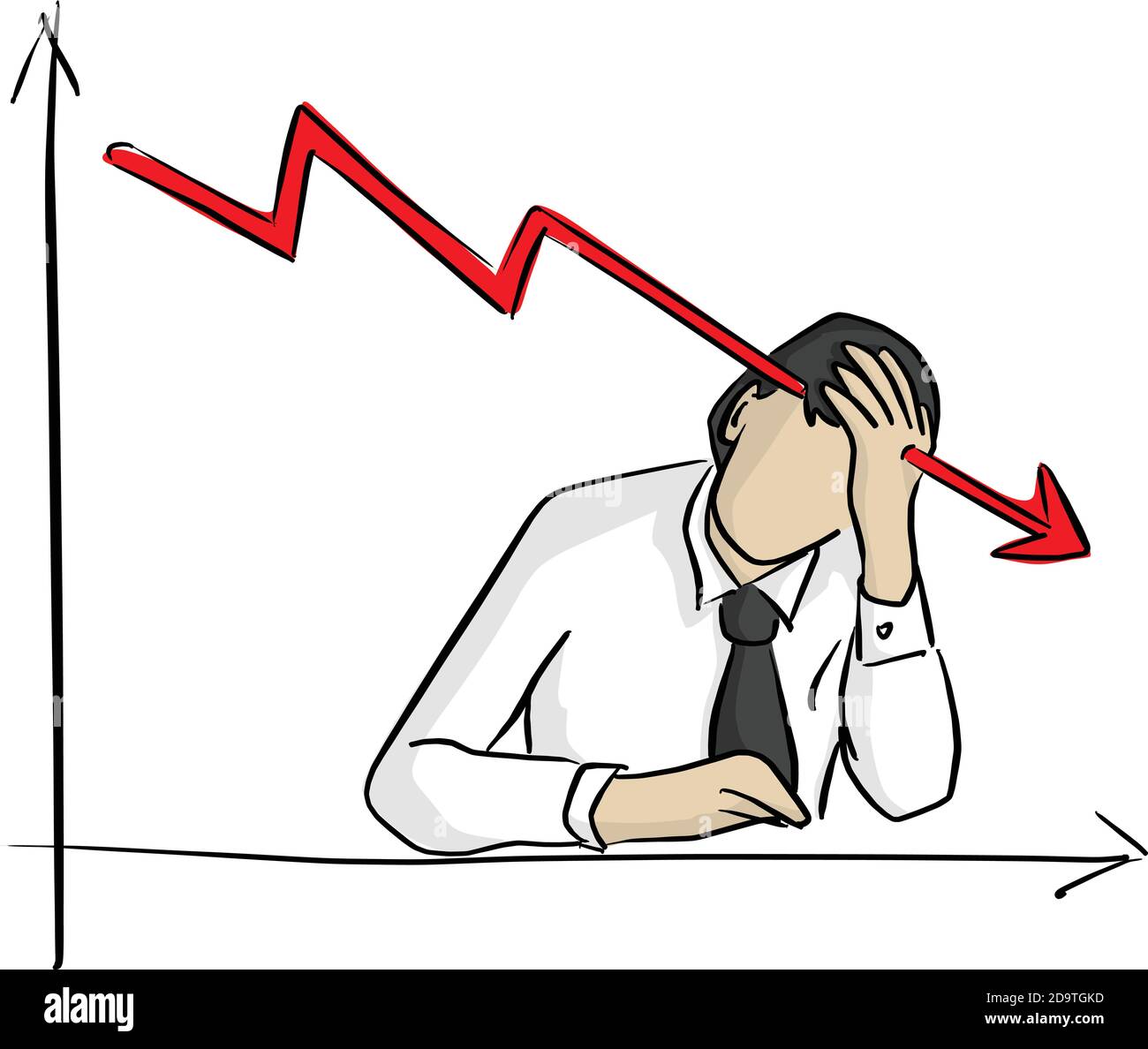 businessman grabbing his head with graph going down vector illustration ...