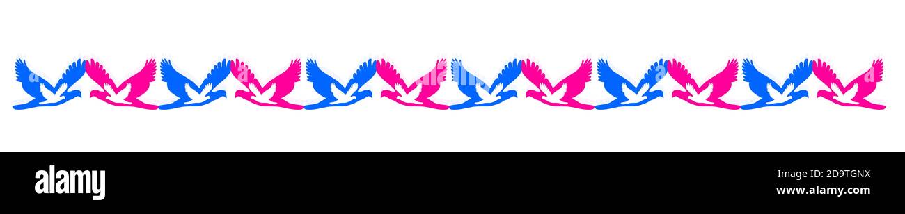 Natural dove of peace ornament decoration footer in blue and pink color ...