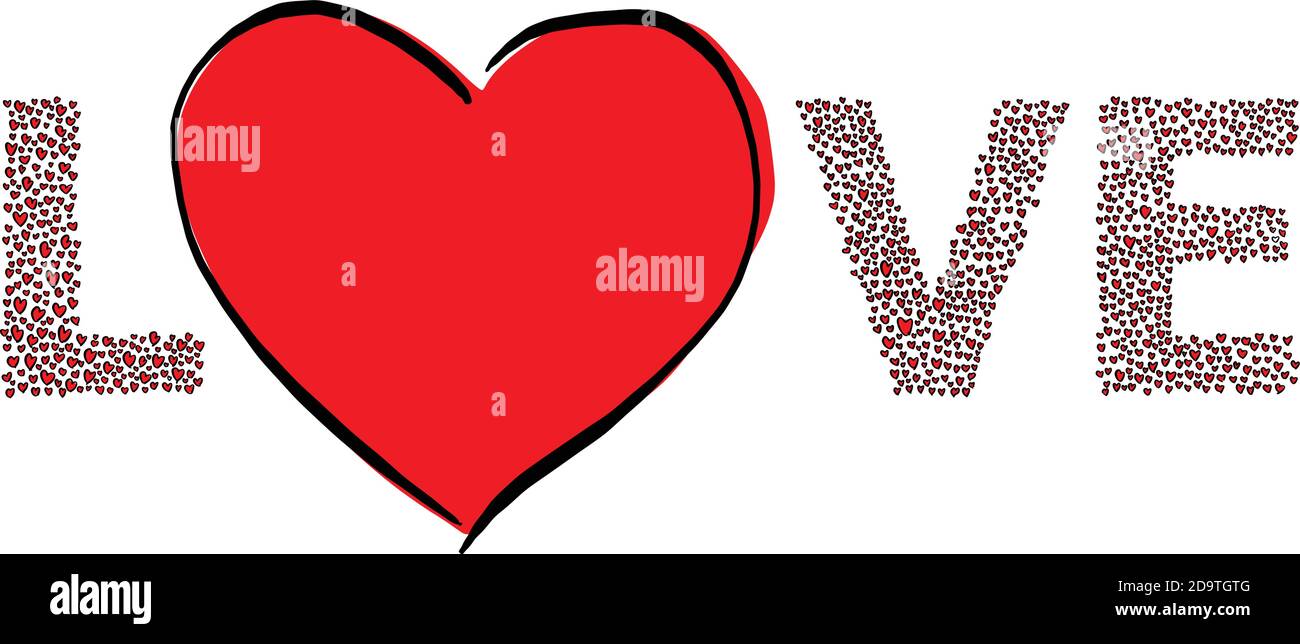 love with a lot of red heart shape vector illustration sketch doodle ...