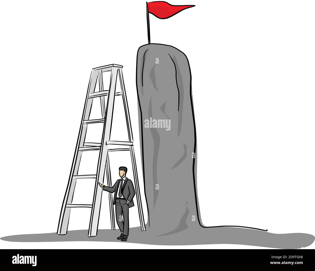 businessman using big ladder to get red flag vector illustration sketch ...