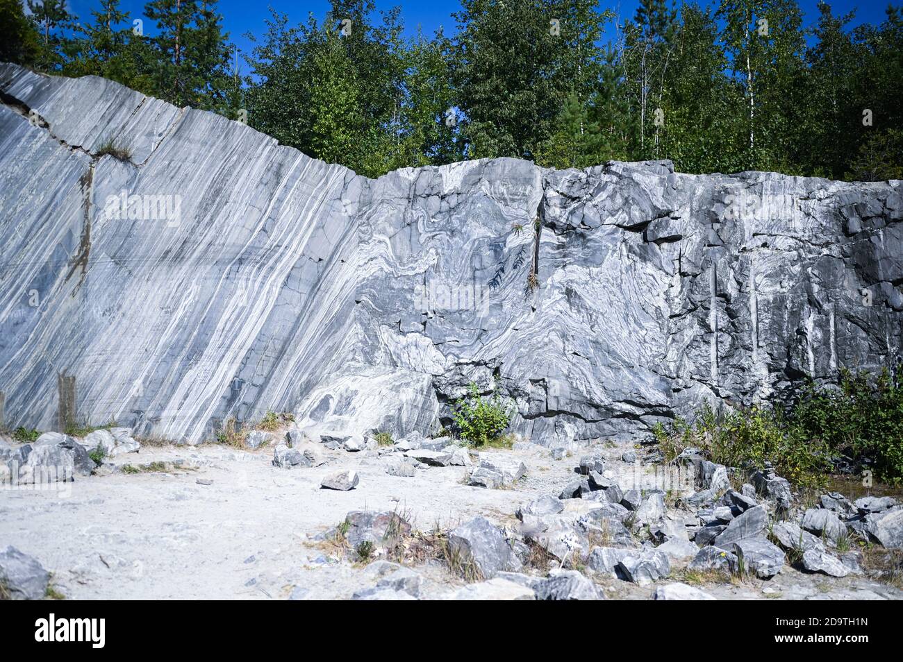 Rock cut raw surface of white and grey marble in the natural ...