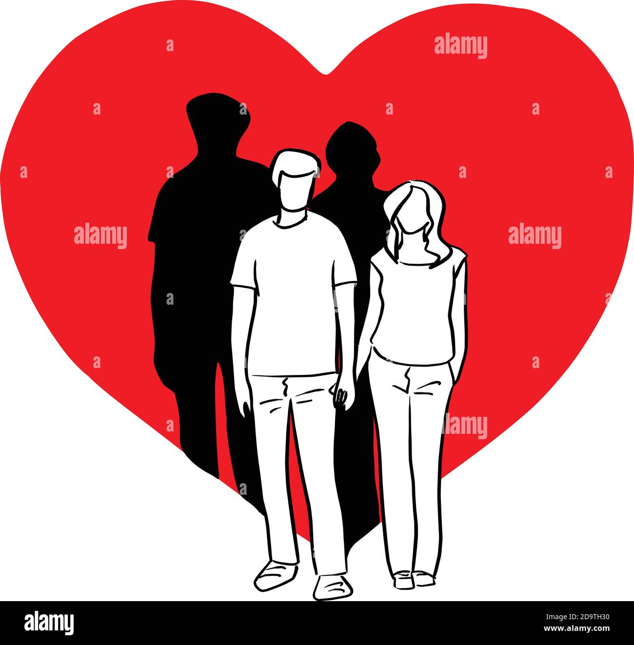 Drawing Of People Holding Hands In A Heart