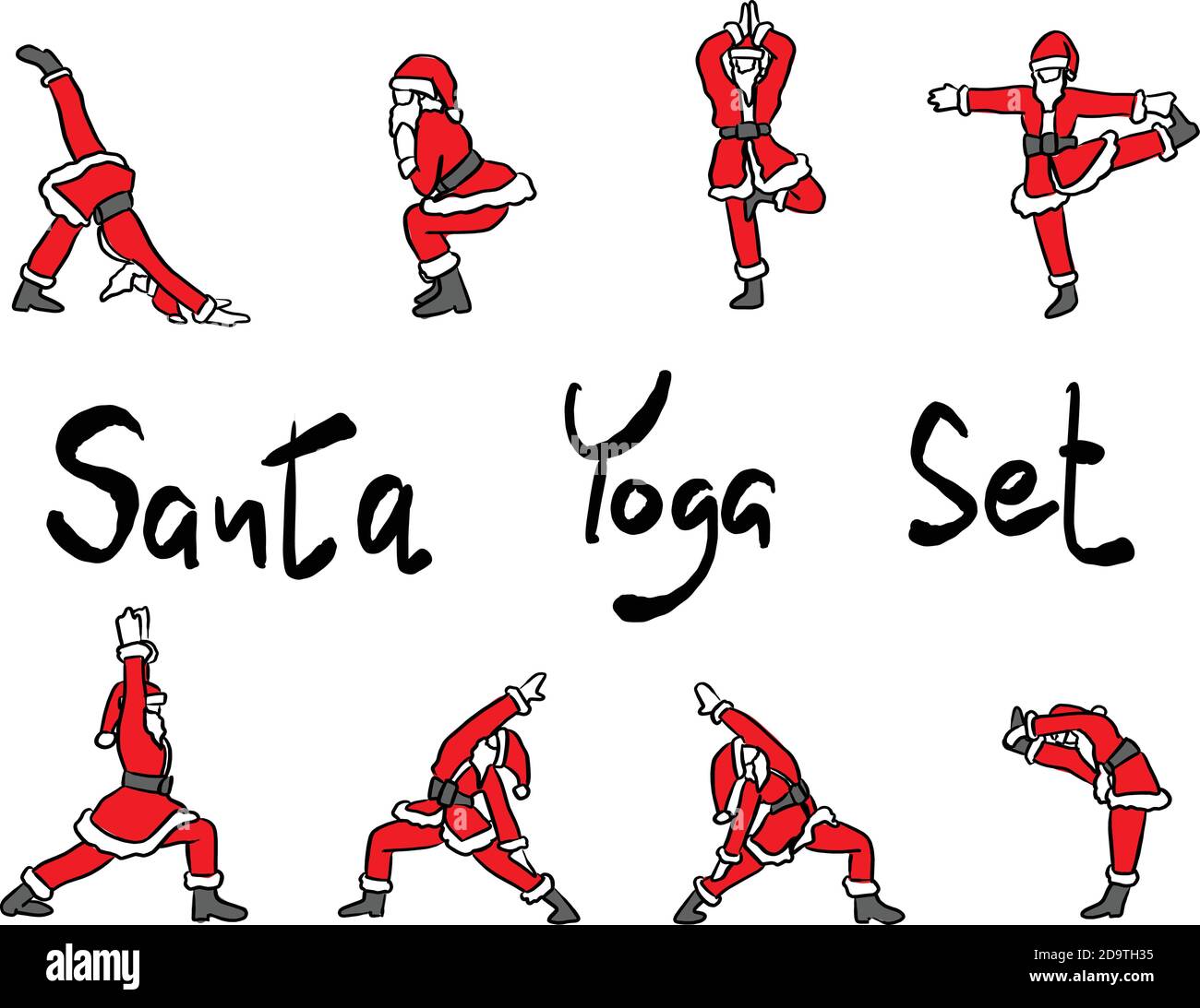 Santa Claus doing yoga set vector illustration sketch doodle hand drawn ...