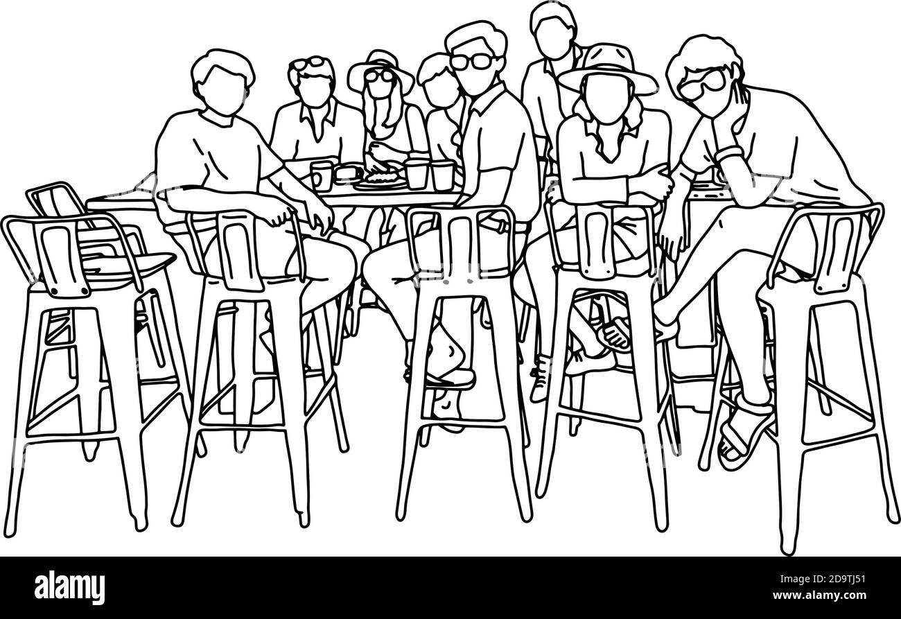 Group friends sitting table talking Stock Vector Images - Alamy